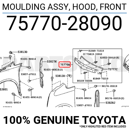 7577028090 Genuine Toyota MOULDING ASSY, HOOD, FRONT 75770-28090 | eBay