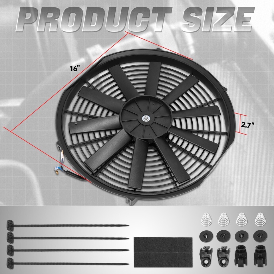UNIVERSAL BLACK 16"12V ELECTRIC RADIATOR/ENGINE COOLING FAN+MOUNTING ...