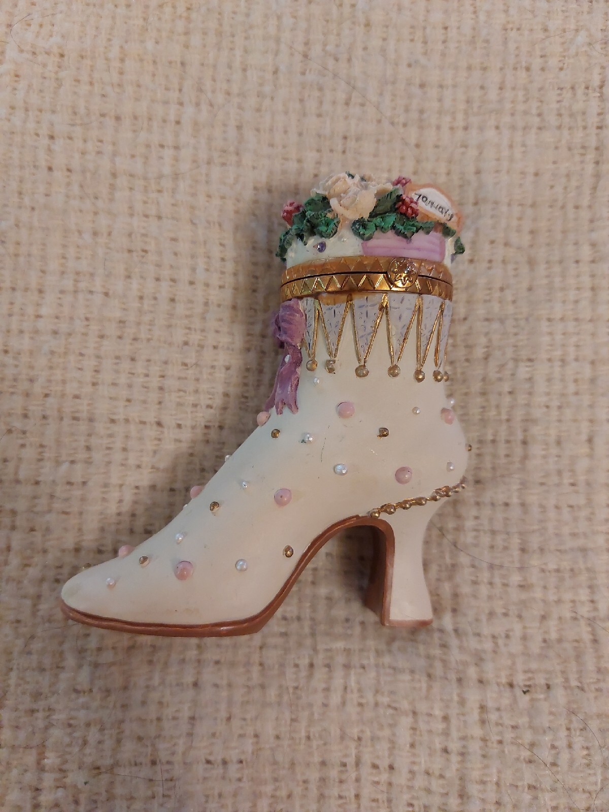 4 in. Vintage Porcelain Shoe Trinket Box "January" | eBay