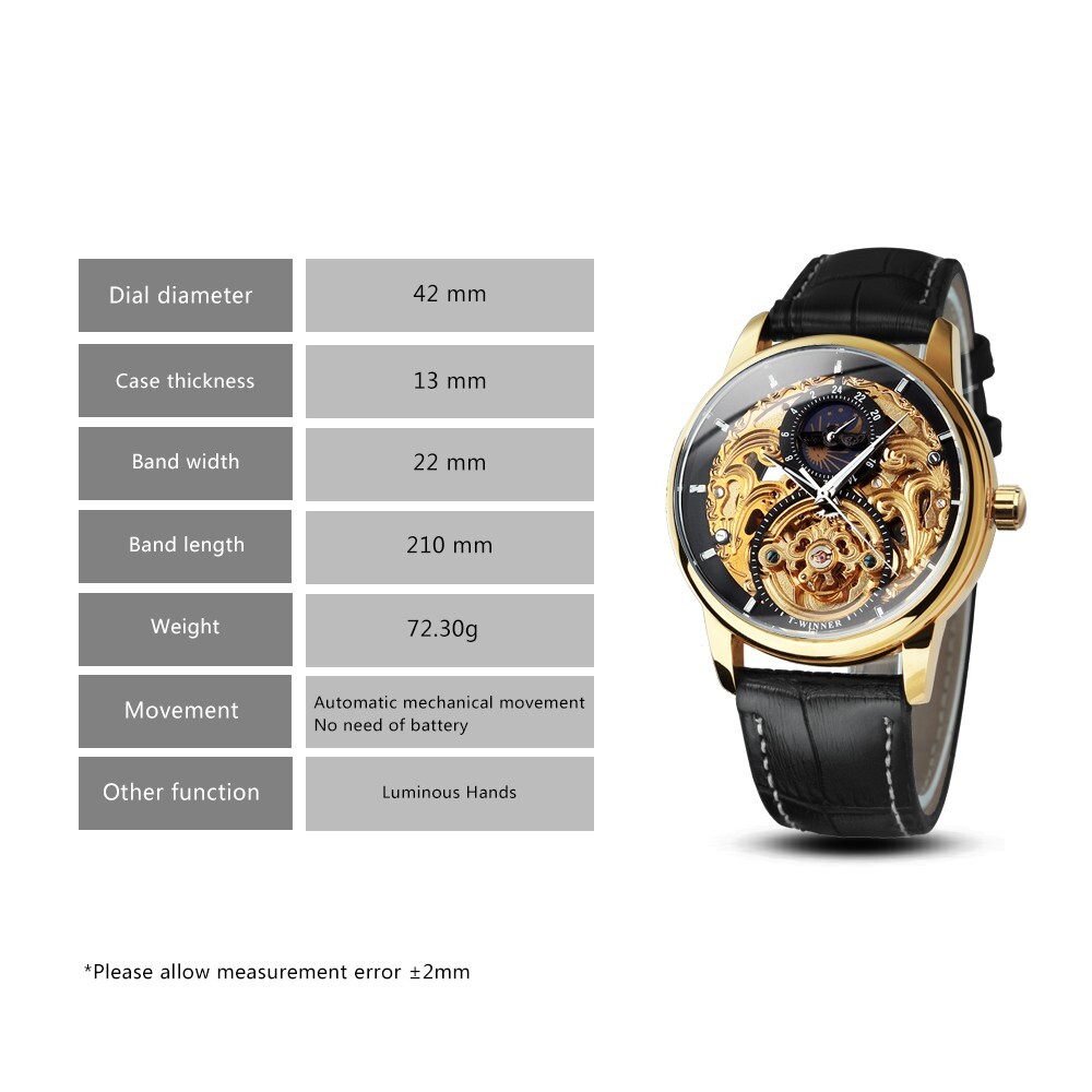 WINNER Men's Retro Automatic Mechanical Watch Tourbillon Skeleton Moon ...