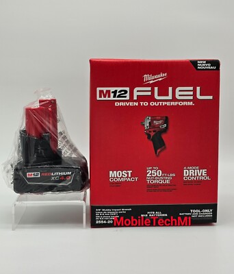 Milwaukee 2554-20 M12 FUEL™ 3/8" Stubby Impact Wrench + 4.0 Ah XC4.0 ...