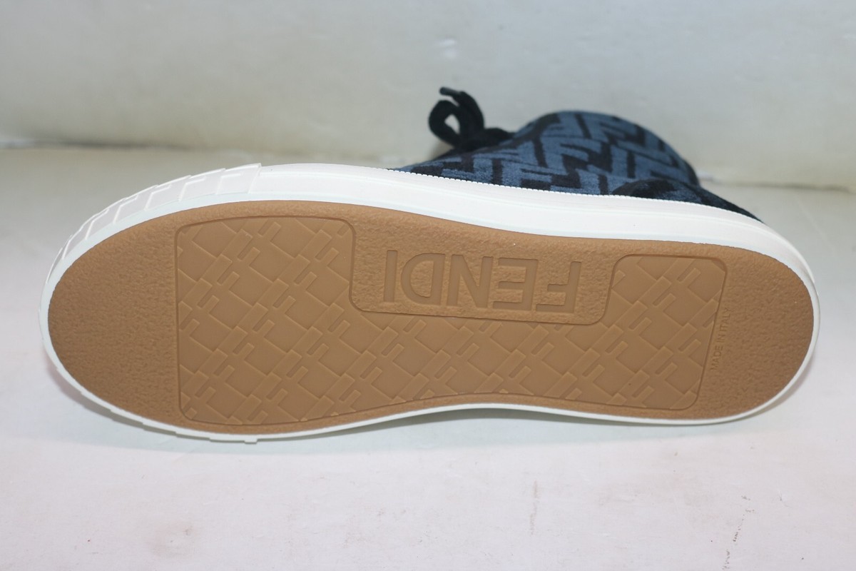 FENDI Domino FF Jacquard Fabric Blue High Top Sneakers Size FENDI Domino FF Jacquard Fabric Blue High Top Sneakers Size