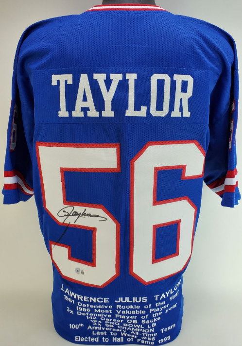 Lawrence Taylor Signed Autographed New York Giants Custom Stat Jersey ...