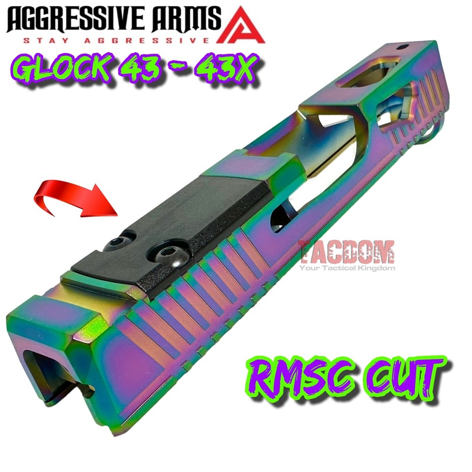 AGGRESSIVE ARMS RAINBOW PVD SLIDE For GL0CK 43 - 43X - RMSC OPTIC CUT ...