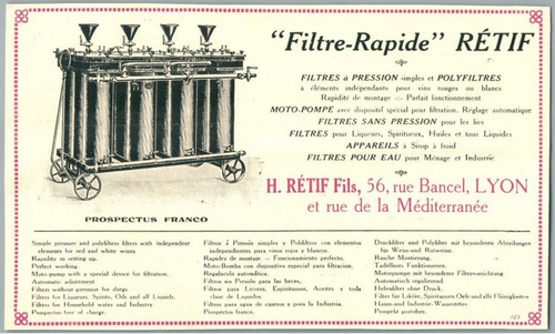 RETIF FILTRE RAPIDE PRESSION VINS MOTO POMPE APPAREIL SIROP EAU LIQUEUR PUB 1920 | eBay