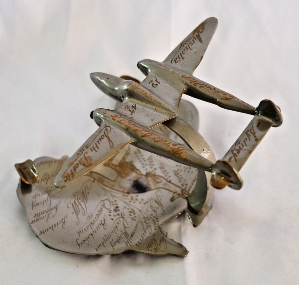WWII WW2 LOCKHEED P-38 LIGHTNING WARBIRD CAST ALUMINUM TRENCH ART ...