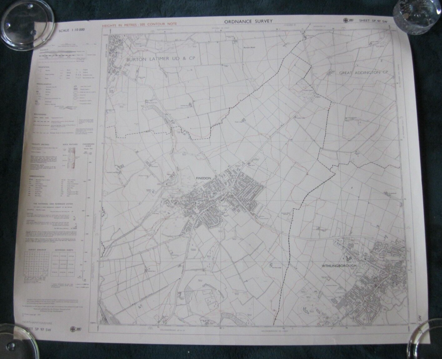 FINEDON - ORDNANCE SURVEY MAP , 1:10,000 LARGE SCALE , SP97SW . 1974 ...