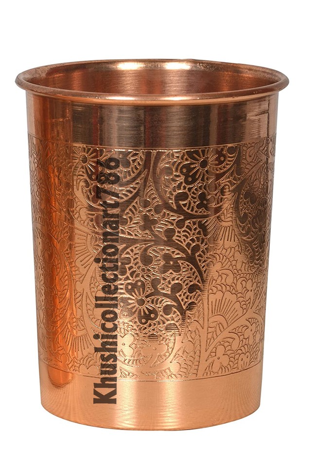 Pure Copper Water Drinking Tumbler Glass Embossed Ayurveda Health ...