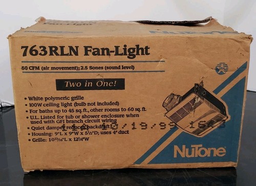 NEW NOS Nutone 763RLN Bathroom Ceiling Ventilation Exhaust Fan W/ Light ...