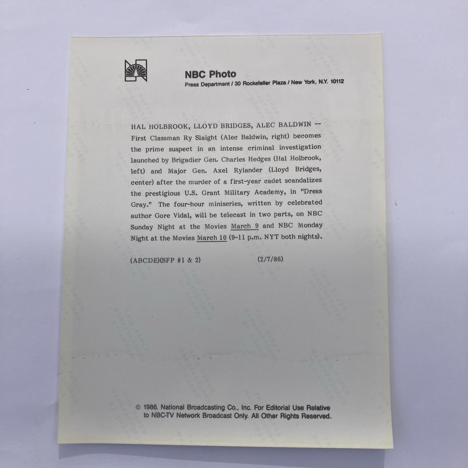 Press photo 1986 mini series Dress Gray Hal Holbrook Lloyd Bridges Alec ...