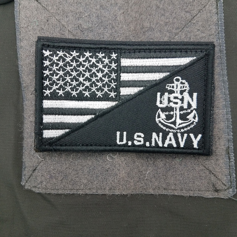 USN U.S.NAVY AMERICAN FLAG US AMRY TACITCAL HOOK PATCH DARK EMBROIDERED ...