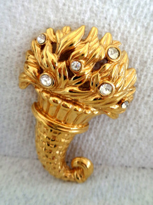 Vintage Jewelry 1980's Monet Rhinestone and Gold-Tone Metal Cornucopia ...