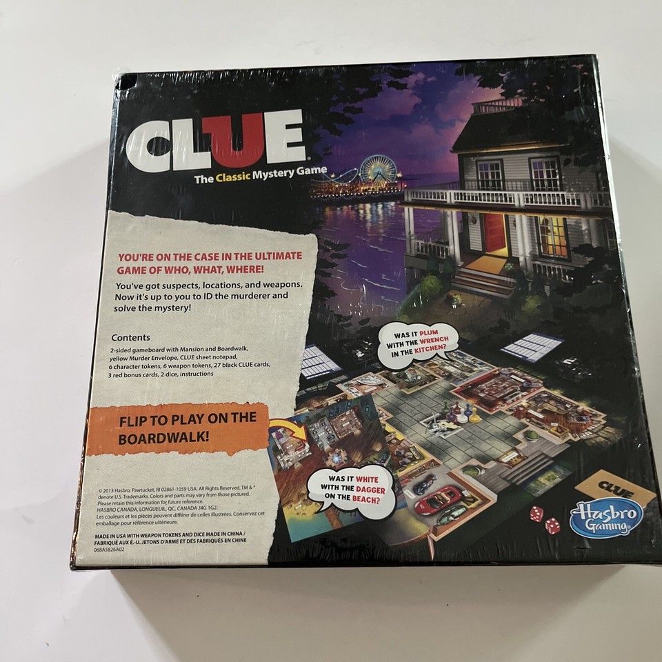 Clue Board Game Edition with 2 Versions Boardwalk and Classic Mansion ...
