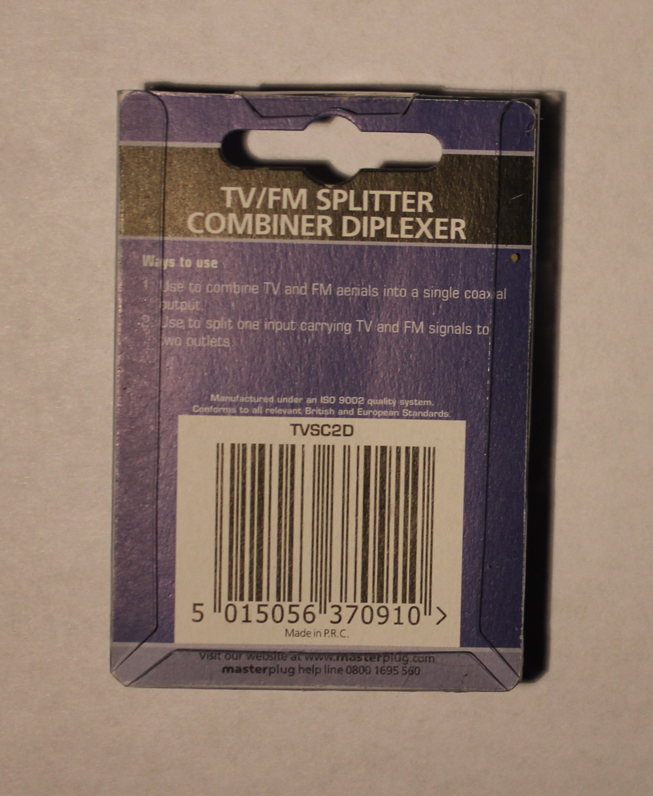 Masterplug TV FM Splitter Combiner Diplexer Coaxial Y Connector for ...