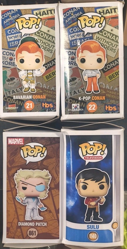 Funko Pop Character Lot Conan O'Brien Sulu And Diamond Patch Damaged ...