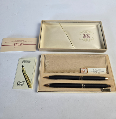 Cross Ladies Classic Pen & Pencil Set Vintage 2541 Black W/Gold Trim ...