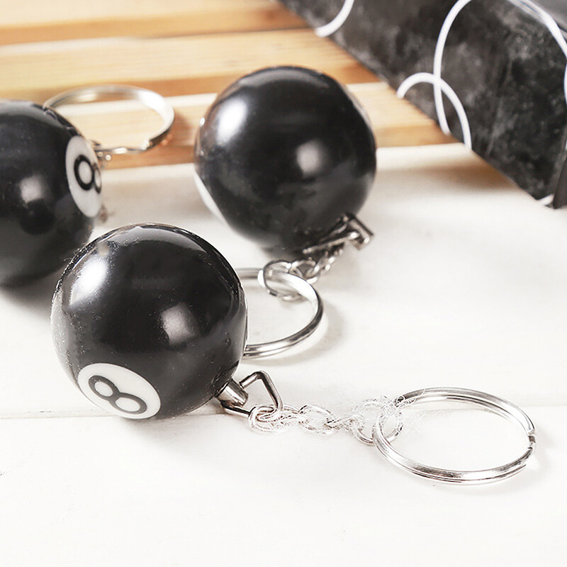 Fashion Creative Billiard Pool Keychain Table Ball Key Ring Lucky Black ...