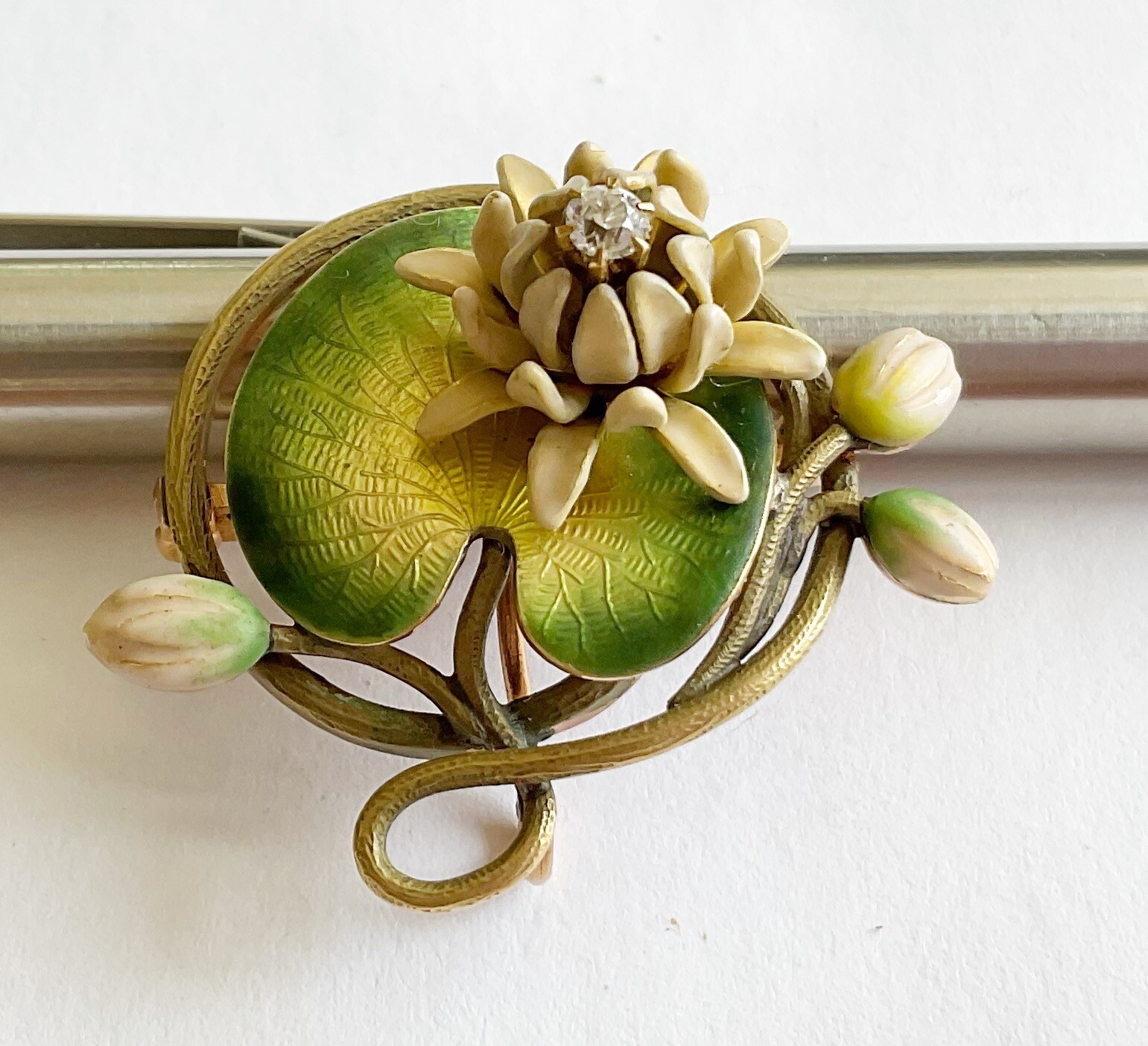 Antique Art Nouveau 14k Enamel Flower Pin/Holder With Diamond | eBay