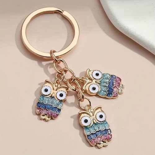 Cartoon Owl Keychain Cute Glitter Animal Key Ring Purse Bag Backpack ...