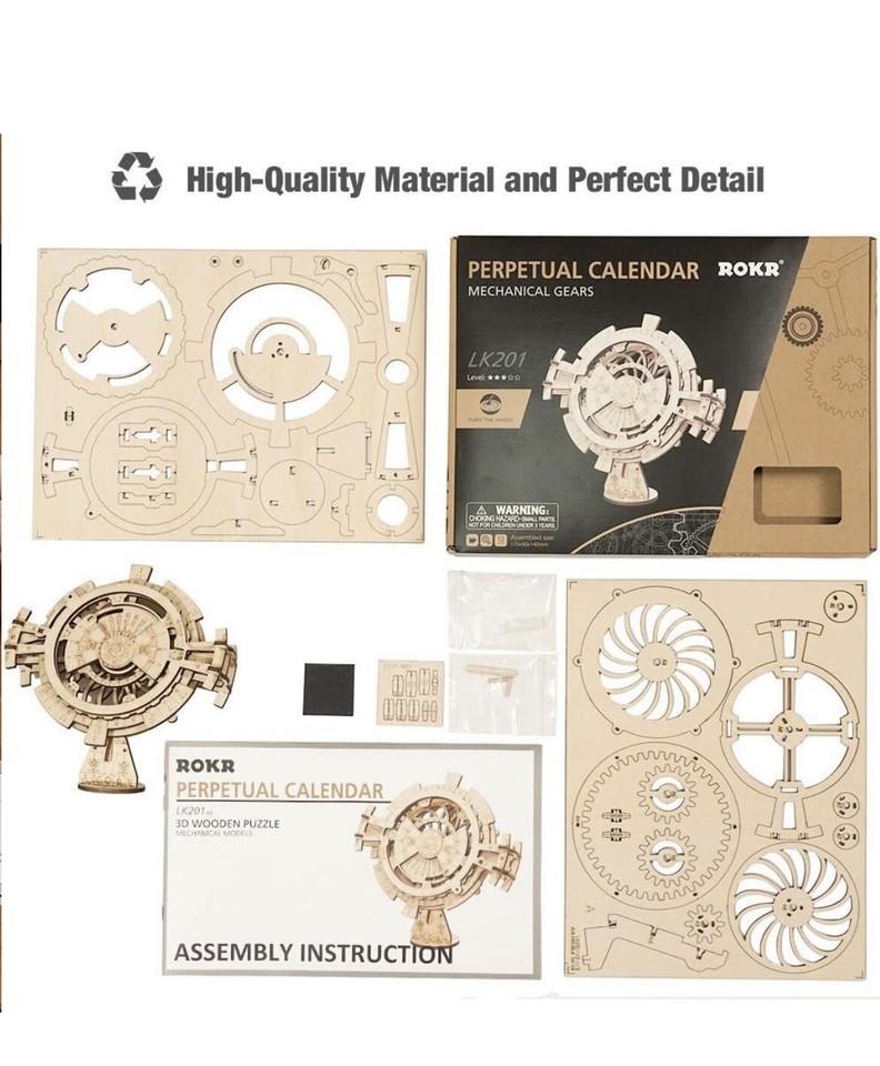 ROKR Perpetual Calendar Clock Model kits For Adult to Build, 3D Wooden ...