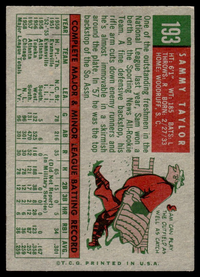 1959 Topps Sammy Taylor #193 Chicago Cubs Baseball Card | eBay