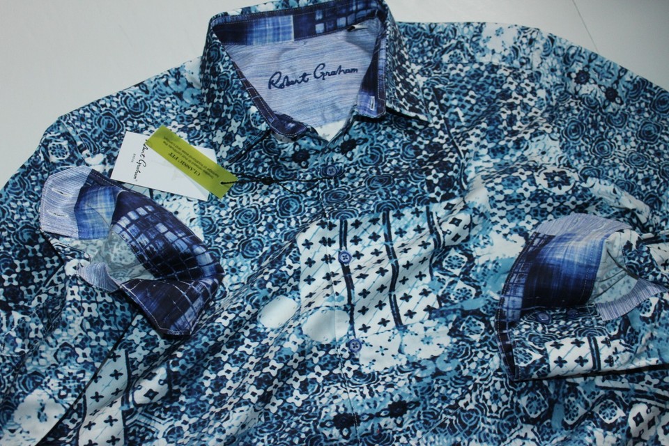 Robert Graham Shirt Capshaw Geo RSS221027CF Blue Classic Fit LS New ...