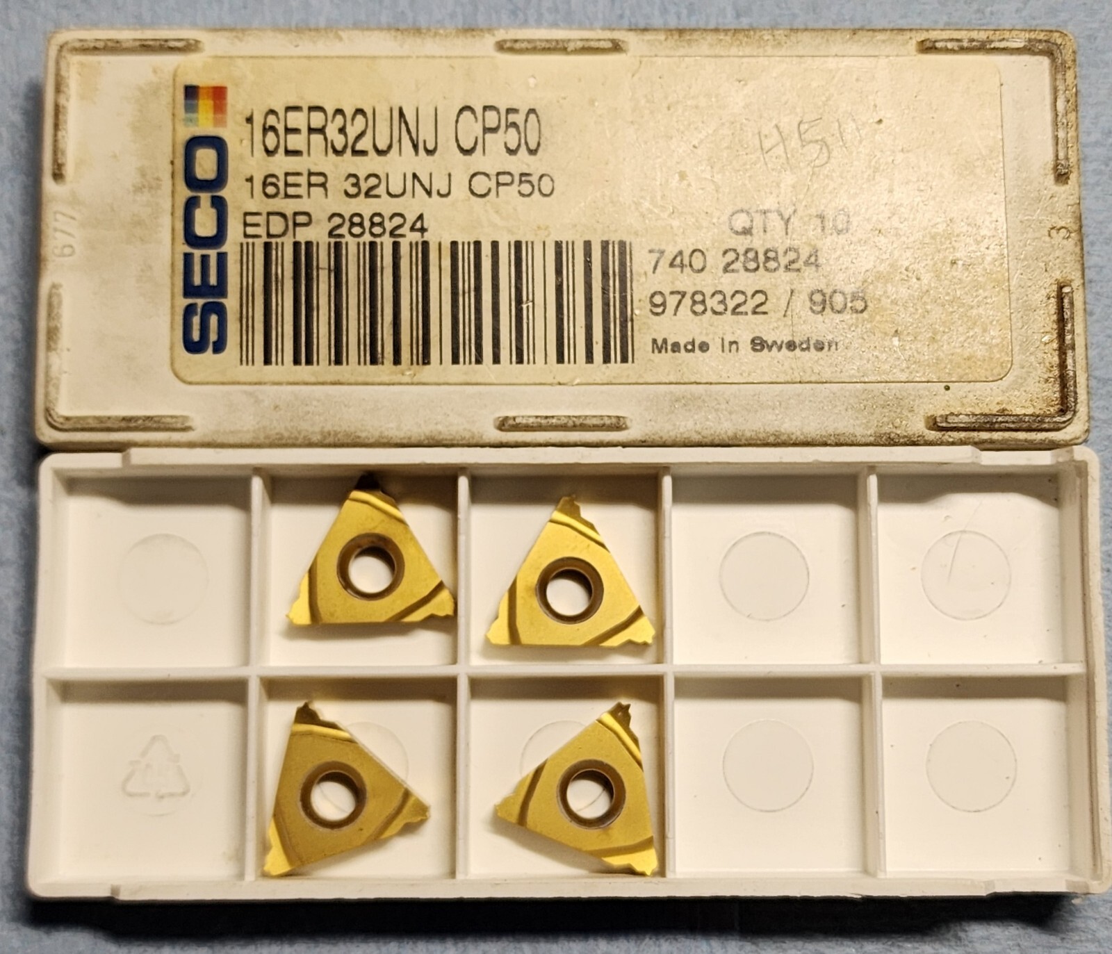 16ER 32UNJ CP50 Carbide Thread Inserts - Partial Pack of 4 - New Seco ...