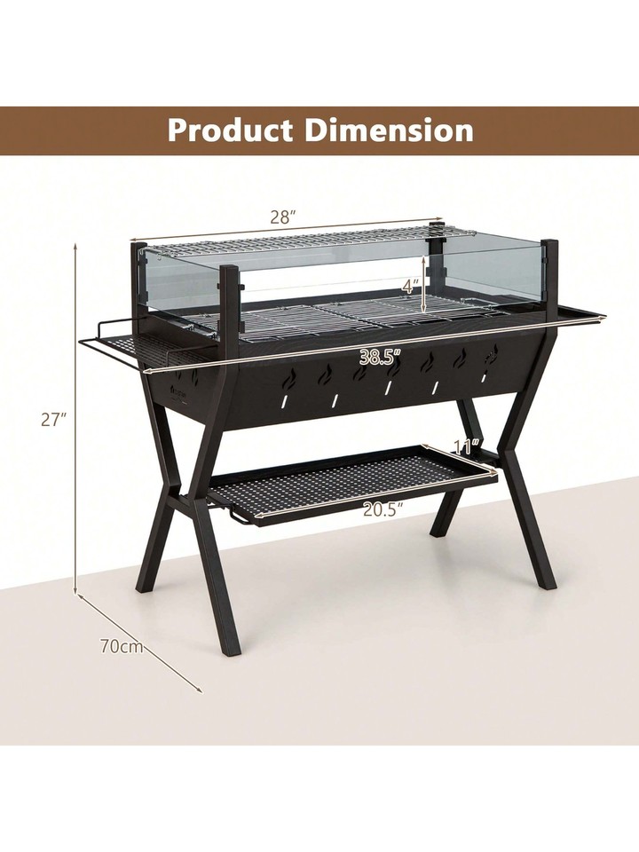 Stainless Steel Barbecue Charcoal Grills With Seasoning Racks & Storage ...