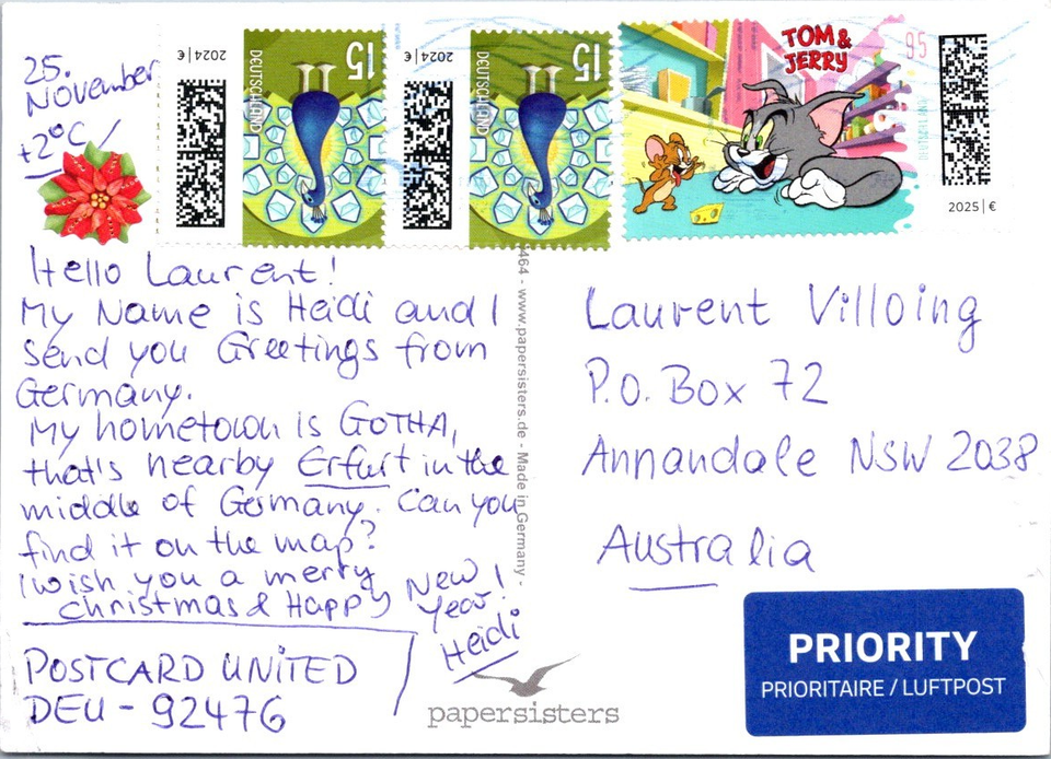 (1931) 18-12-2025 - Germany (posted to Australia) Map (Tom & Jerry ...