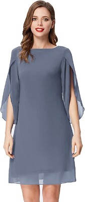 Chiffon Dress 2XL 3/4 Sleeve Above the Knee Lined Formal Blue Gray ...