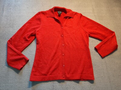 Womens Rafaella Sweater Button Up Medium M Cotton Lurex Red Sparkly ...