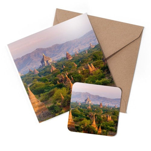 1 x Greeting Card & Coaster Set - Temples Bagan Myanmar Burma #3529 ...