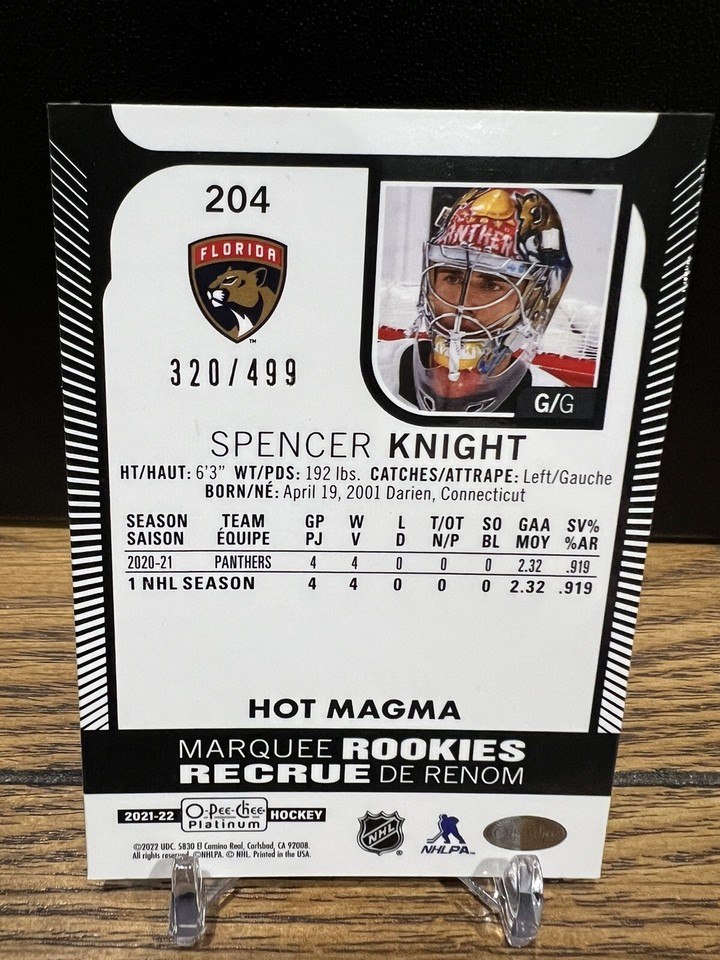Spencer Knight 2021-22 O-Pee-Chee Platinum Marquee Rookies Hot Magma ...