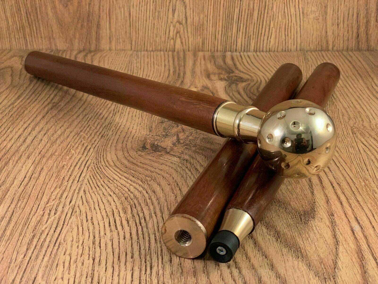 GOLF BALL STYLE BRASS WALKING STICK CANE HANDLE VINTA… - Gem