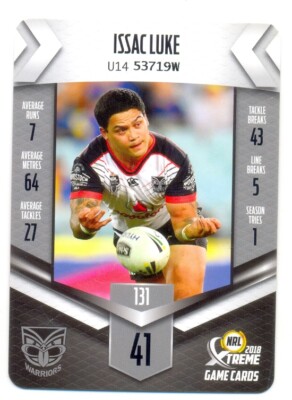 2018 NRL XTREME Common Card 131 Issac Luke - New Zealand Warriors ...