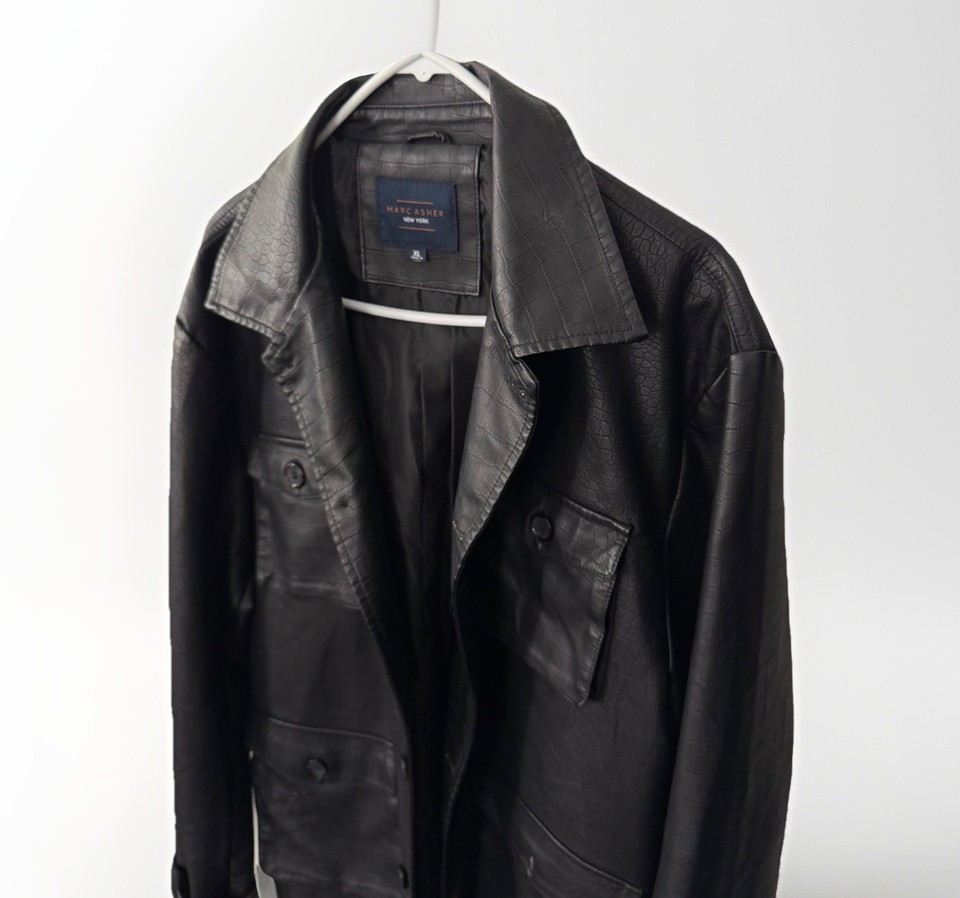 Marc Asher New York Men’s L Faux Leather Safari Field Jacket Utility ...