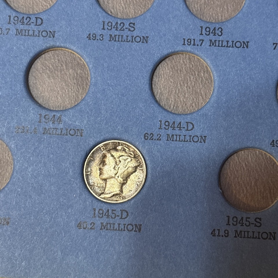 Whitman 9014 Mercury Dime Folder Plus A 1942 Dime And A 1945 D Dime ...