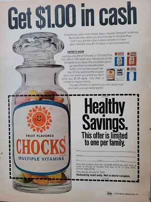 1970 Bottle of Chocks Children's multiple vitamins vintage ad | eBay