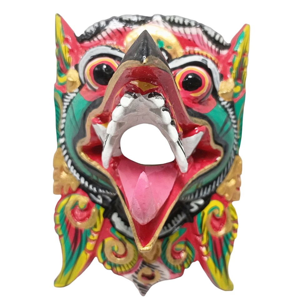 Green Garuda Wood Mask Hand Carving Indonesian Balinese Wall Art Decor ...