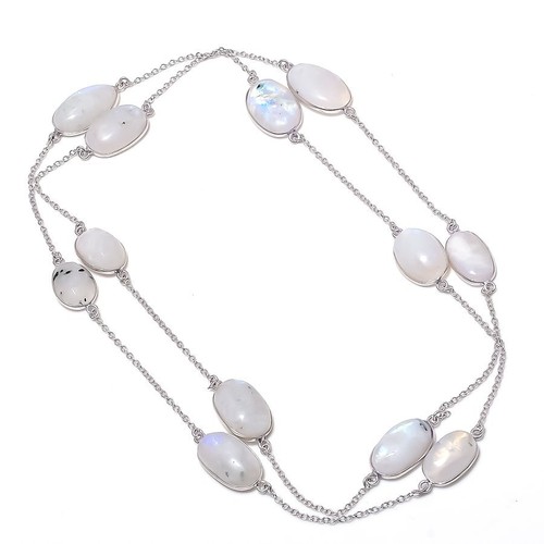 Rainbow Moonstone Oval Shape Gemstone Necklace Handmade Chain Jewelry ...