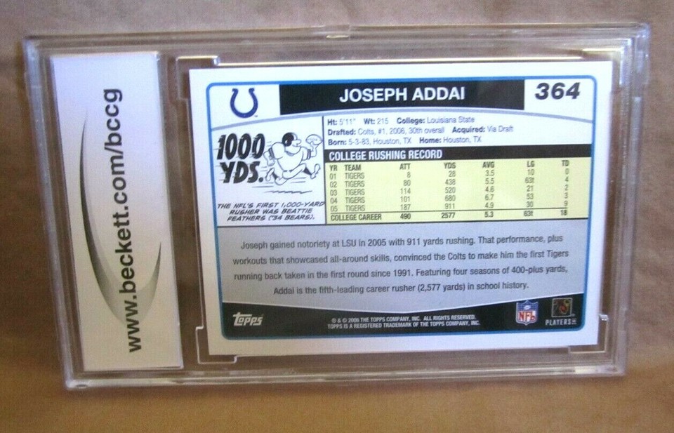 Joseph Addai 2006 Topps Running Pose Rookie#364 BccG10!Colts RB RC GOAT ...