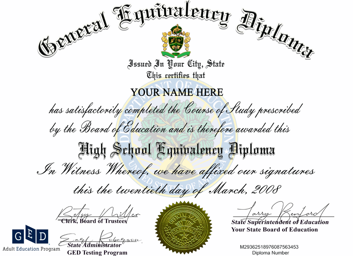 What Does A Real-Looking GED Diploma - Personalized High School ...