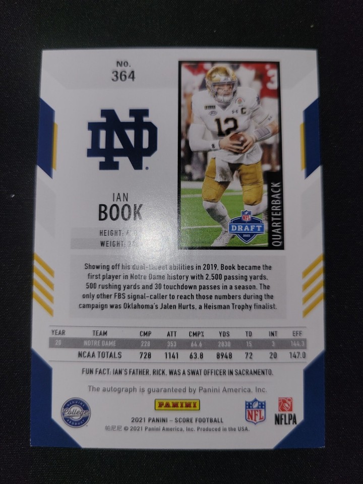 IAN BOOK Rookie Autograph SP RC Notre Dame Fighting Irish NO Saints KC ...