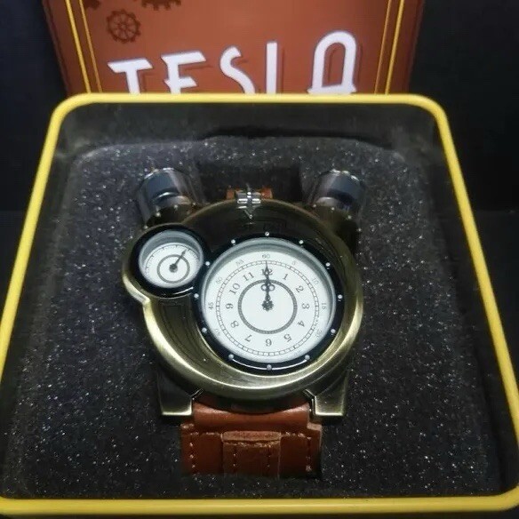 ThinkGeek TESLA WATCH Steampunk Leather band w/ key - New in Box | eBay