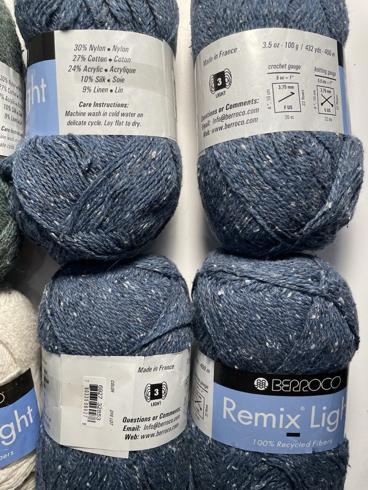 LOT OF 9 - Berroco Remix Color 3901 & Remix Light Colors 6927, 6991 ...