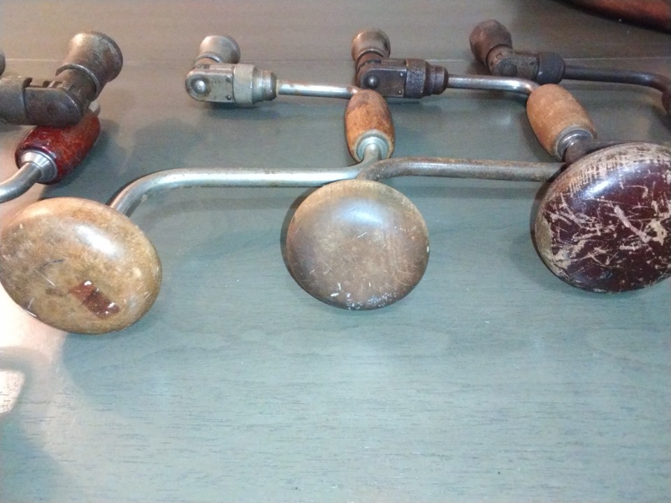 6 Vtg Bit Brace Hand Crank Drills-Stanley, Craftsman, Mohawk, Fulton ...