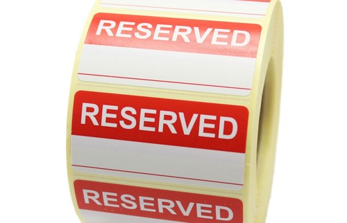 Reserved labels / stickers. 1000 labels Roll. 50mm x 25mm. Red & White ...