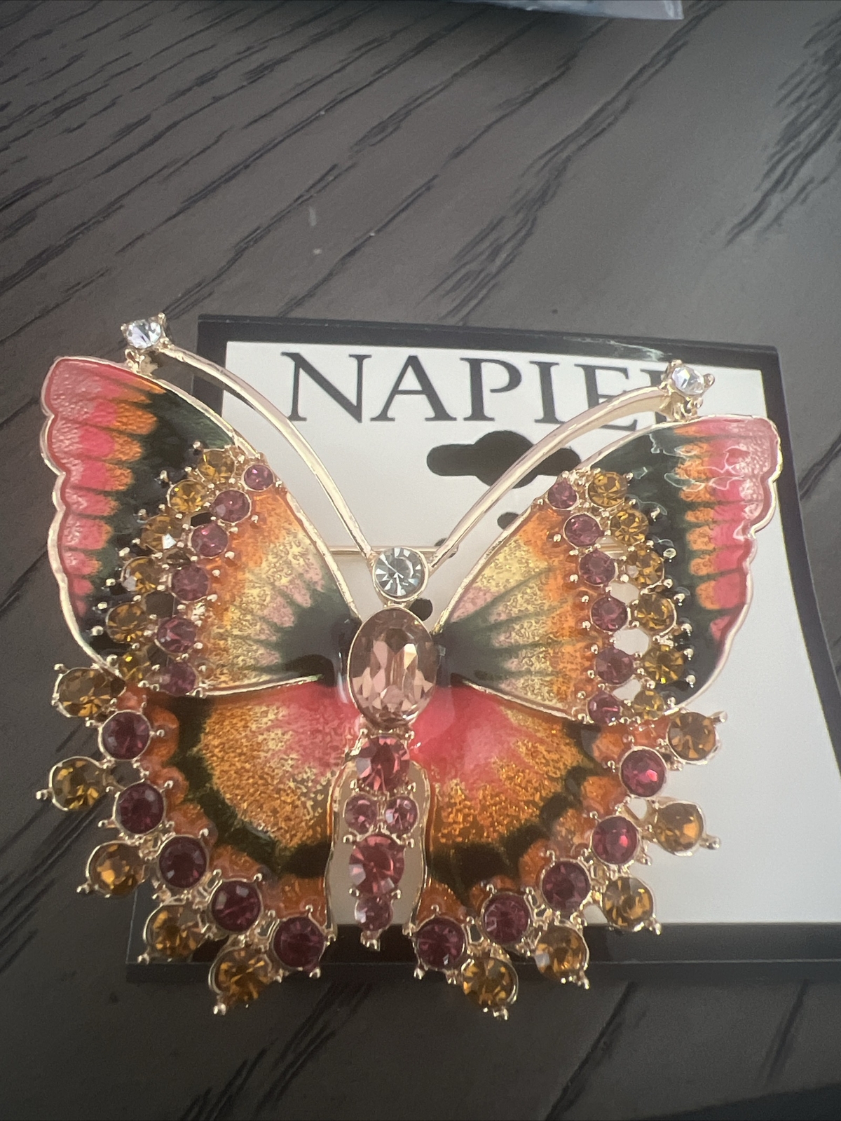 Pretty Napier Summer Butterfly Gold Tone Enamel Yellow Pink Rhinestone ...