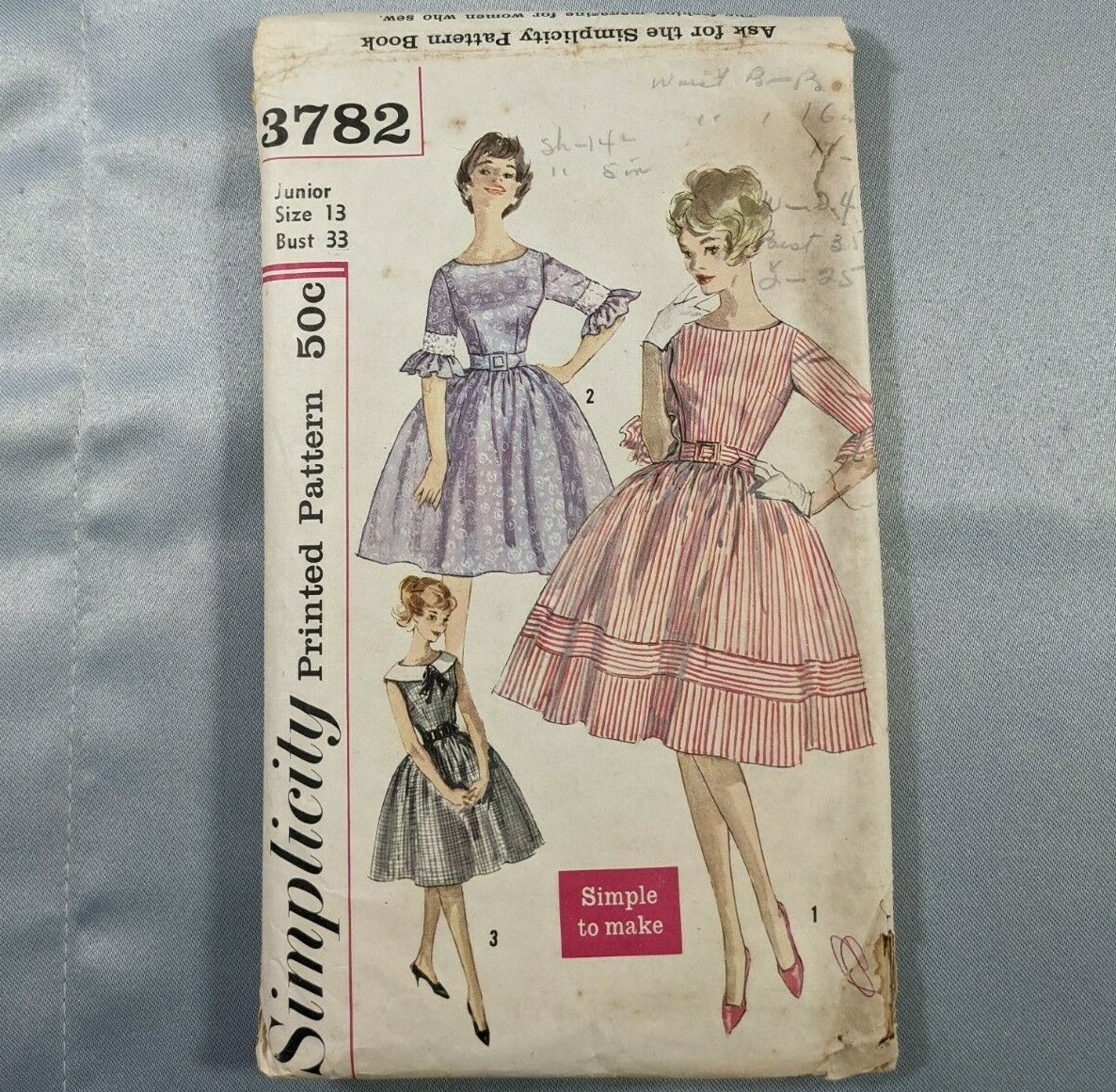 Simplicity Vintage Pattern 3782 Juniors Fit Flair Dress Boat Neck Sz 13 ...