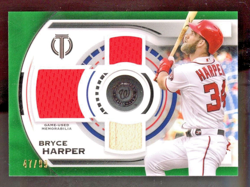 2019 Topps Tribute - Tribute Triple Relics Green #TTR-BH Bryce Harper ...